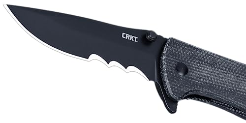 CRKT Drifter EDC Folding Pocket Knife: Everyday Carry, Black Blade with Veff Serrations, Liner Lock, Resin Infused Fiber Handle 6450BLK