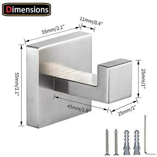 YGIVO Bathroom Hooks, Towel Robe/Coat Clothes Hook Brushed Nickel SUS304 Stainless Steel Square Hanger Wall Hooks Heavy Duty for Bath Kitchen Bedroom Garage Hotel Wall Mounted 2 Pack