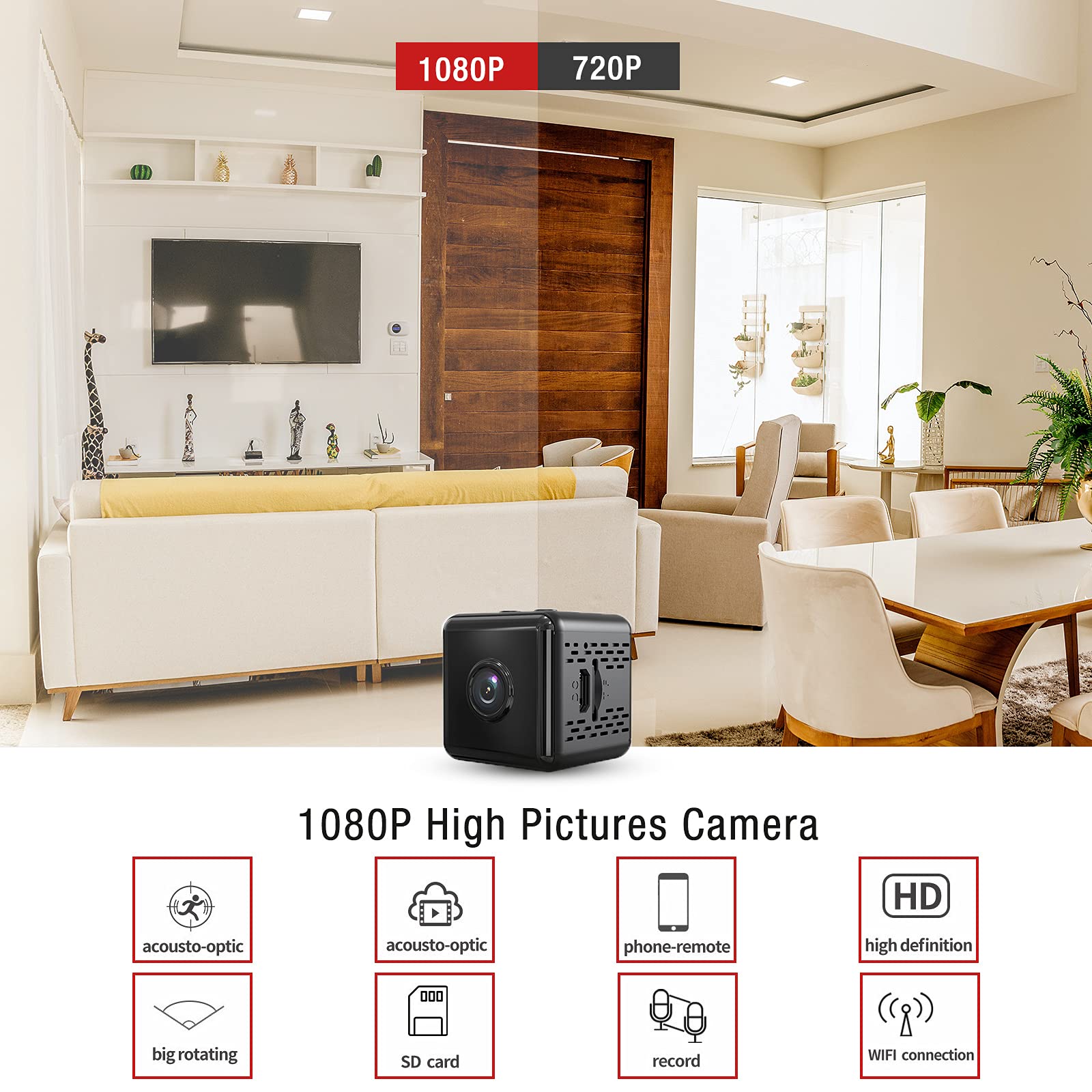 Lymoc Wireless Camera 1080P,Mini WiFi Camera Kids Pets Camera with Motion Detection Night Vision for Home Office Security,Phone Cameras for Surveillance - Size:1.5 x 1.5 x 1.5 inches