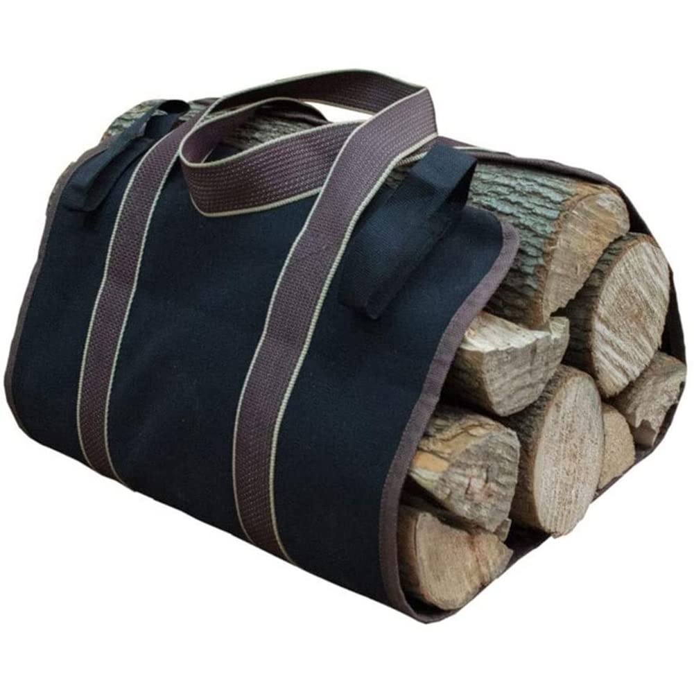 Dehydrator Fireplace Carrier Waxed Canvas Fire Place Sturdy Wood Carring Bag, with Handles Security Strap for Camping Indoor Firewood Logs, Black