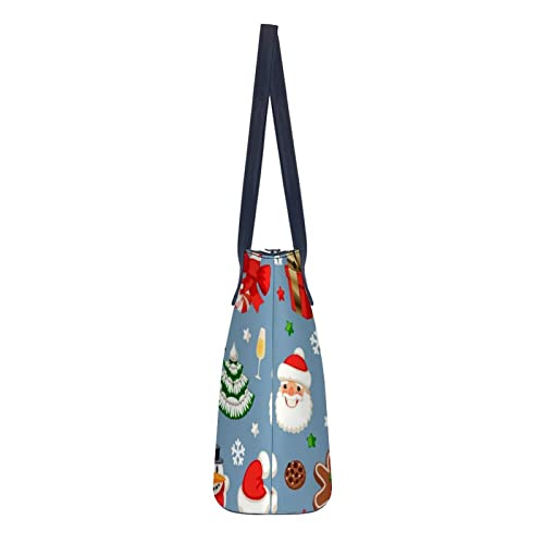 Christmas Santa Cookies Women's Tote Bag PU Leather Shoulder Bag Handbags Purse For Work Shopping Travel