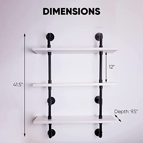 Industrial Floating Pipe Shelves - Wall Mounted Hanging Bathroom Wall Shelf - 41.5โ x 12โ x 9.5โ Rustic Metal Shelf for kitchen - 3 Tiers Farmhouse Shelves (Planks are not Included)