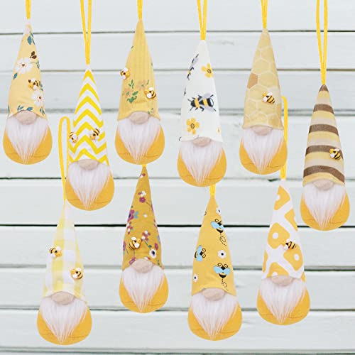 Lerrio & Bifeen 10PCS Bee Day Gnome Ornaments Set, Bee Day Home Decorations Accessories, Swedish Elf Hanging Velvet Gnomes Plush Ornament Spring Decor