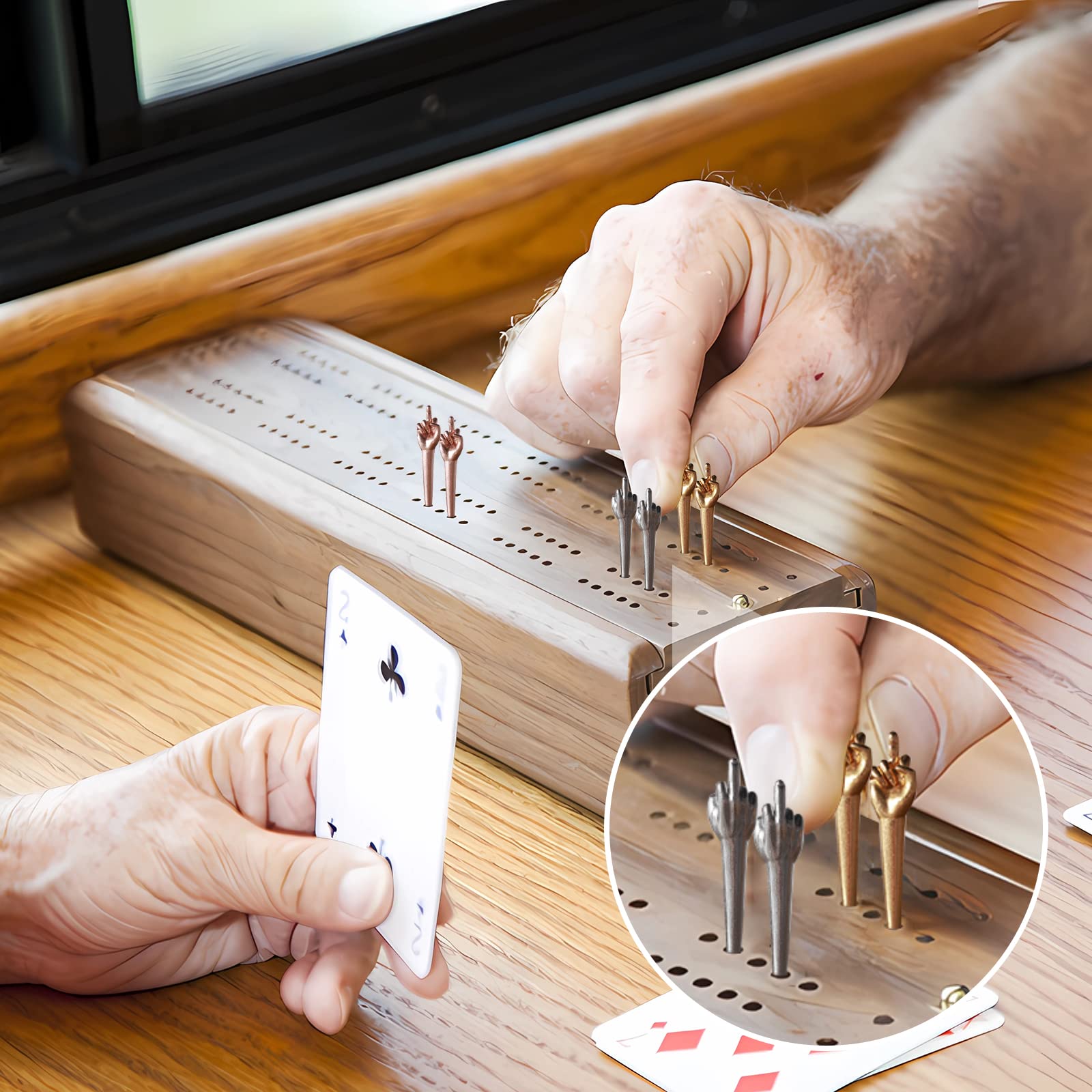 9 Pieces Funny Metal Cribbage Pegs for 1/8 Holes Unique Tapered Cribbage Board Pegs for Traditional Peg Board Game with 3 Colors (Middle Finger)