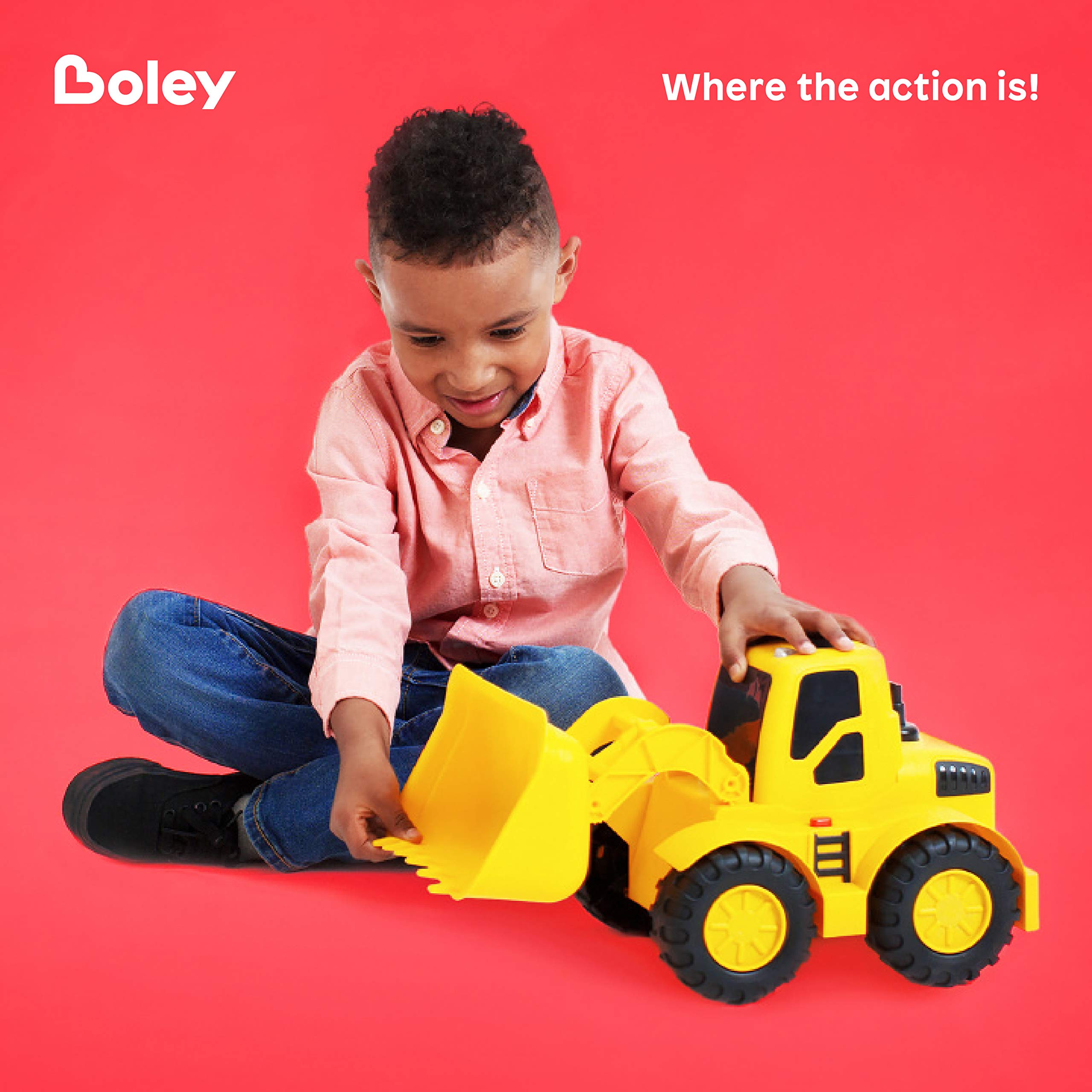 Boley Builders 2 Pack Construction Vehicles - Large Yellow Front Loader and Dump Truck with Lights and Sounds - Kids Construction Toys Set for Toddlers Boys and Girls