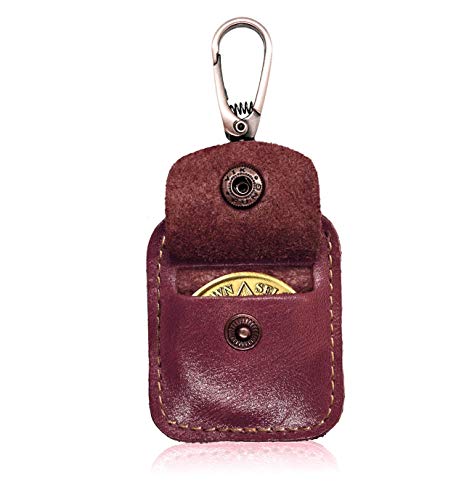 AA Medallion or Coin Holder, Leather Key Chain Snap Open Leather Case (Reddish Brown)