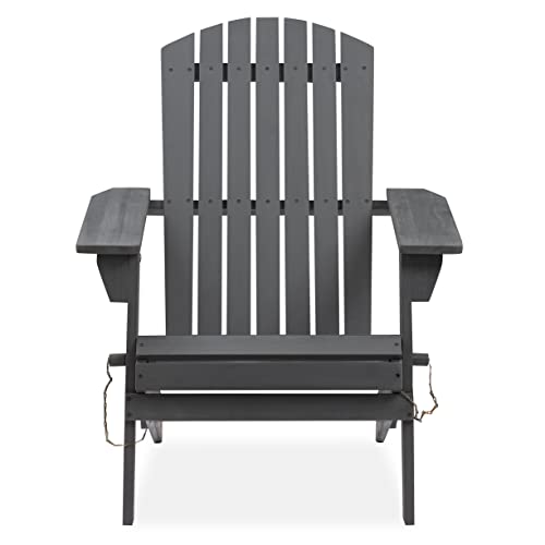 Amazon Aware FSC Certified Outdoor Folding Adirondack Chair, Acacia Wood, Dark Grey