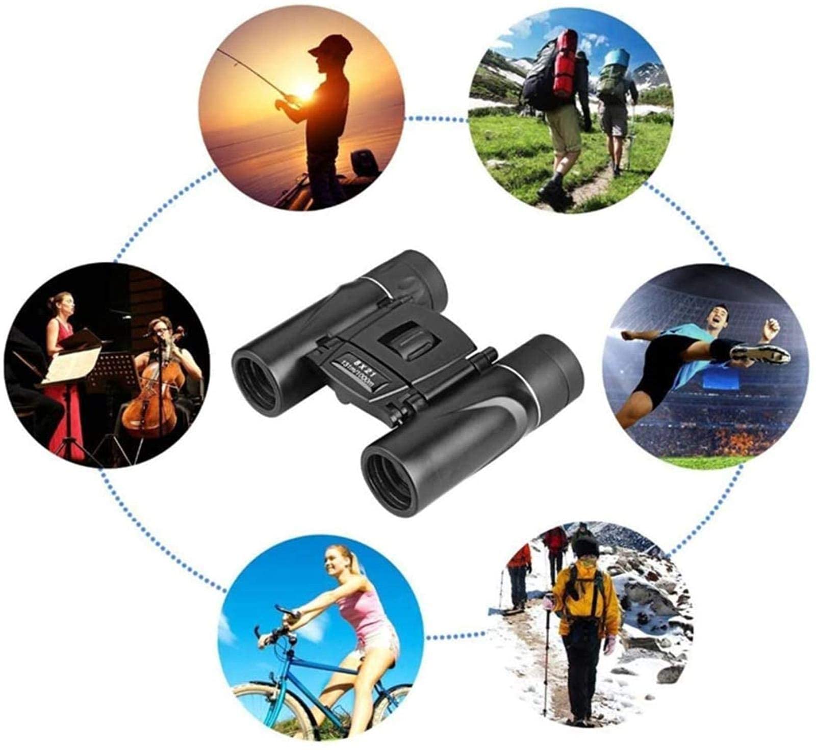 8X21 Zoom Binoculars Long Range 1000M Concert Folding Portable HD Green Film Mini Pocket Telescope FMC Optics BAK4 Prism