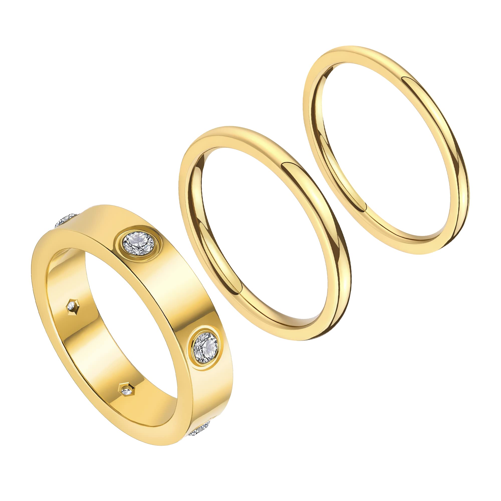 adoyi Love Ring Gold Stackable Rings set for Women 14K Gold Plated Statement Ring Band Gift for Men with Cubic Zirconia Wedding Birthday Size 7