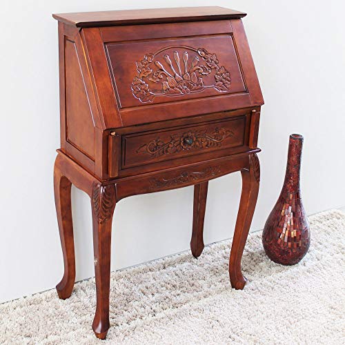 International Caravan Windsor Carved Wood Hard Wood Small Secretary Desk - Walnut