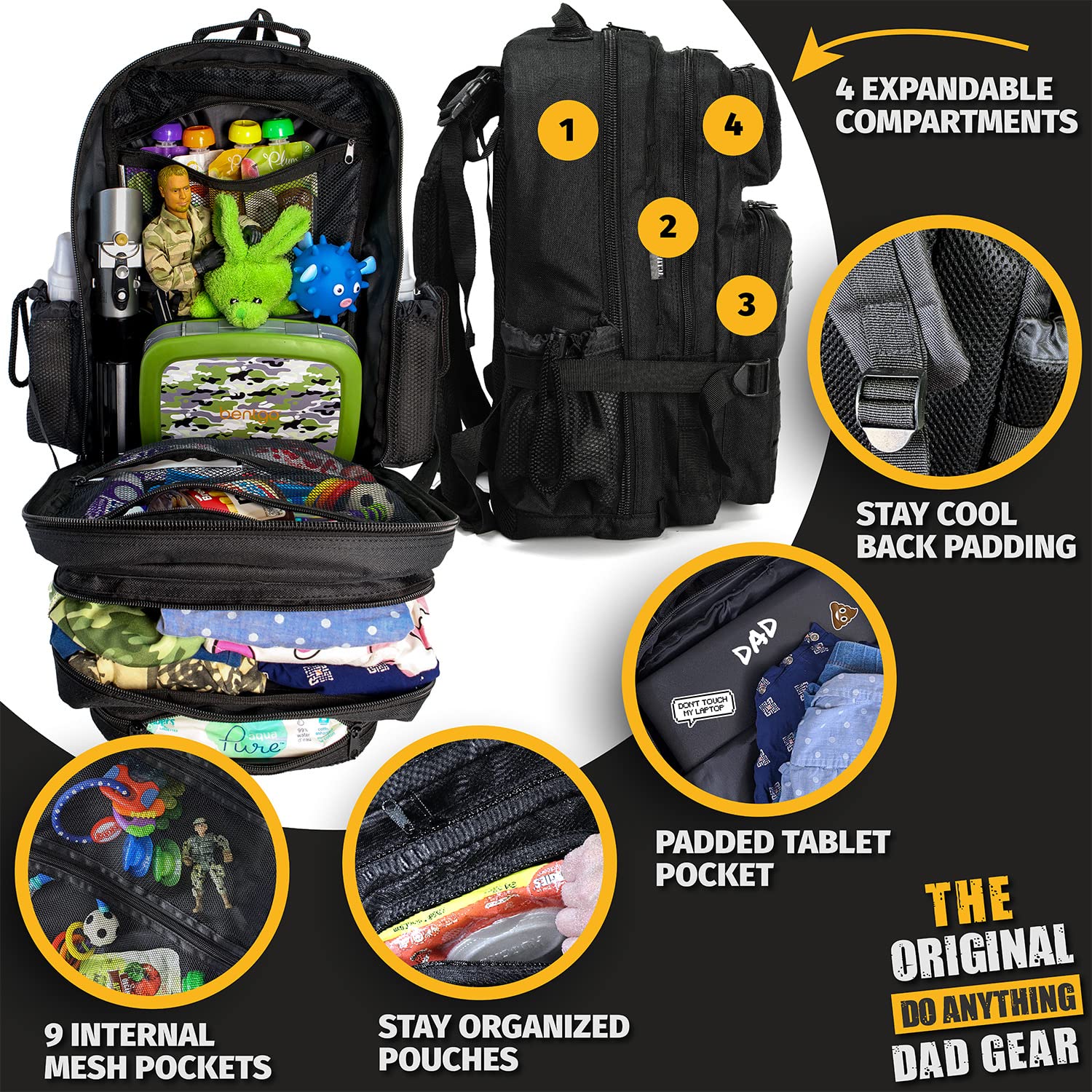 ActiveDoodie Dad Diaper Bag Combo with 8 Morale Patches, Camo Changing Pad, Insulated Bottle Holders, Diaper Bag for Dad