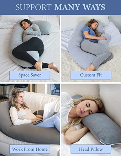 Pharmedoc Pregnancy Pillows, U-Shape Full Body Pillow -Removable Jersey Cotton Cover - Grey - Pregnancy Pillows for Sleeping - Body Pillows for Adults, Maternity Pillow and Pregnancy Must Haves