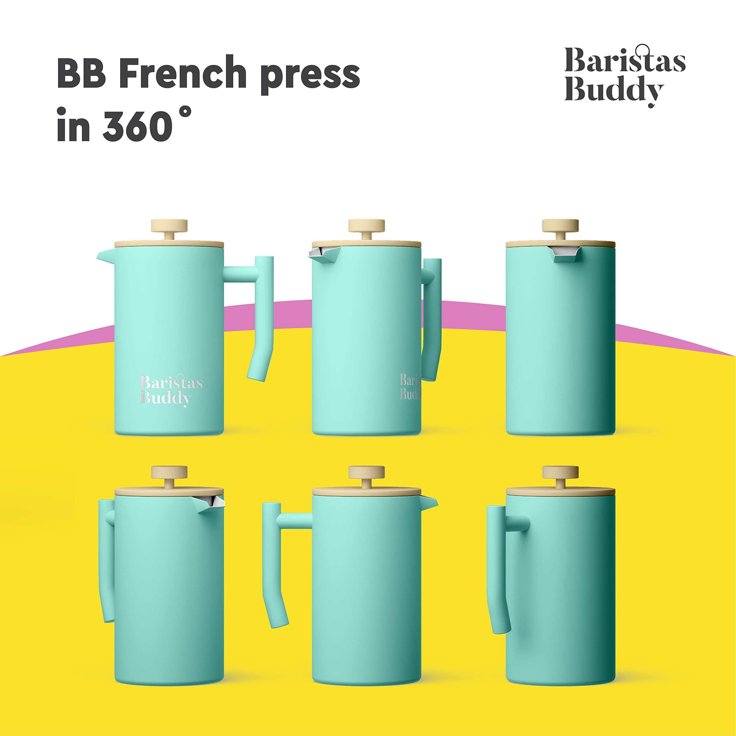 BaristasBuddy French Press Coffee Maker - Insulated, Stainless Steel Manual Coffee Makers For Home, Office Or Camping - Large 34oz Capacity For 4 Cups