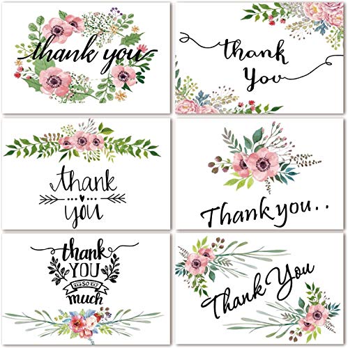 SUPHOUSE Thank You Cards with Envelopes Set, Thank You Cards Small Business,Baby Shower Thank You Cards, Wedding Thank You Cards Greenery Floral Style,100 Bulk Pack