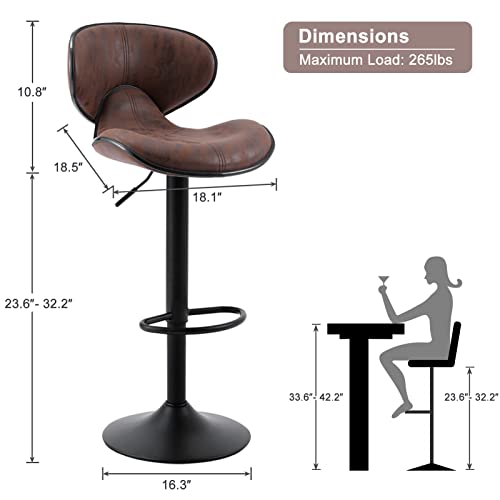 SUPERJARE Adjustable Counter Height Bar Stools Set of 2, Swivel Tall Kitchen Counter Island Dining Chair with Backs, 24β Armless Modern Bar Stool Chairs fit Counter Island from 32β to 44β, Retro Brown