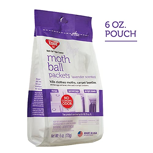 Enoz Lavender Scented Moth Ball Packets: Kills Clothes Moths, Carpet Beetles, Eggs and Larvae (6 oz Bag, 6 Pack)