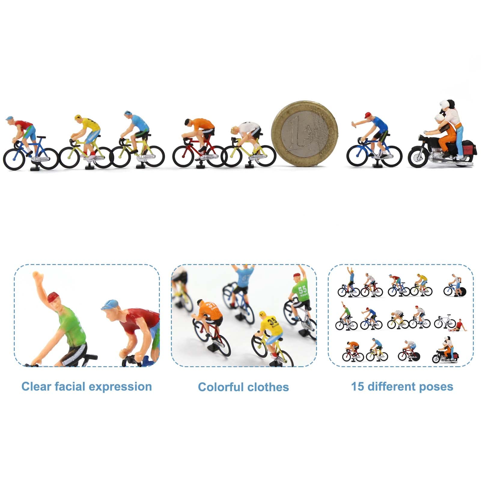 Evemodel P8722 Model Cycling Scene HO Scale 1:87 Cyclist Photographer 15 Poses Bike Motorcycle