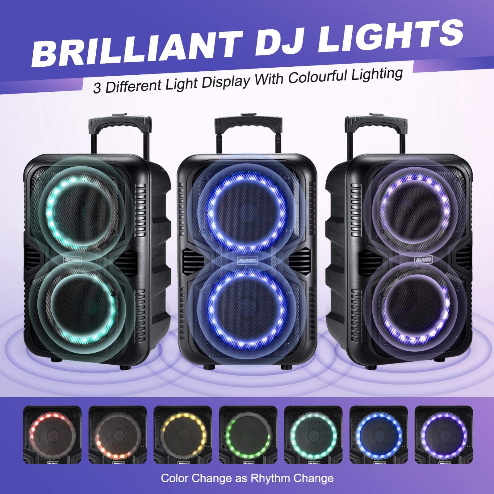 ABRATO Karaoke Machine for Adults & Kids β Bluetooth Speakers with Dual 8" Subwoofer & DJ Lights β Bonus 2 Wireless Microphones - Ideal for Home Party Camping Singing