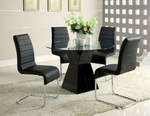 Furniture of America Ethervale Modern Round Dining Table with 12mm Tempered Glass Top, Black Finish