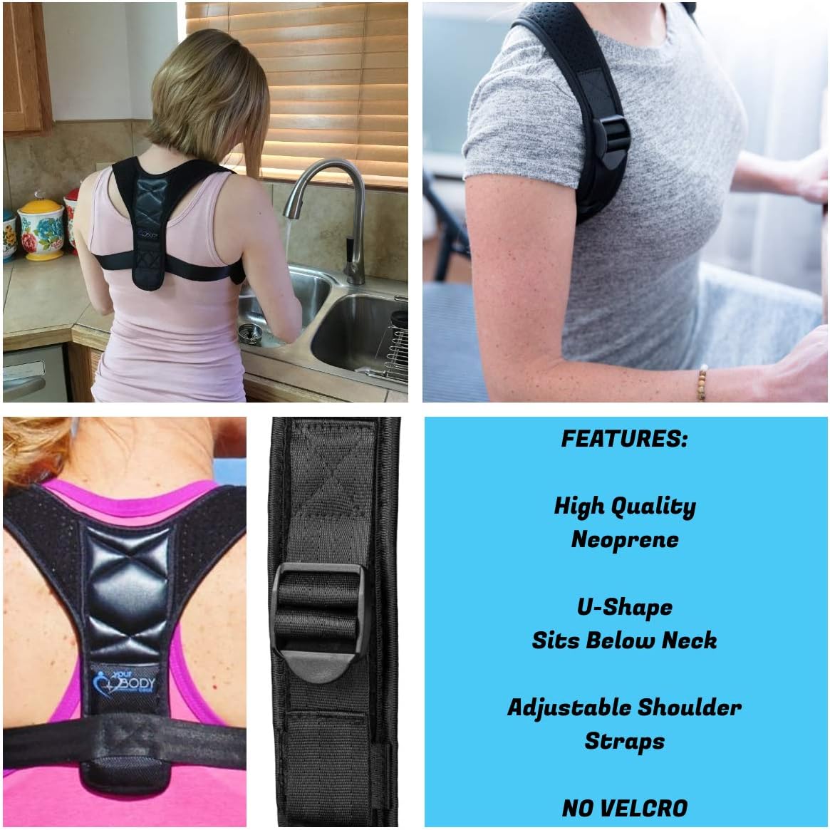 Adjustable Posture Corrector for Men & Women by YourBodyBeat - Improve Spine Alignment at the Work Place and During Sports & Exercise - Comfortable - Sleep Better & Feel Great - Less Neck/Back Pain