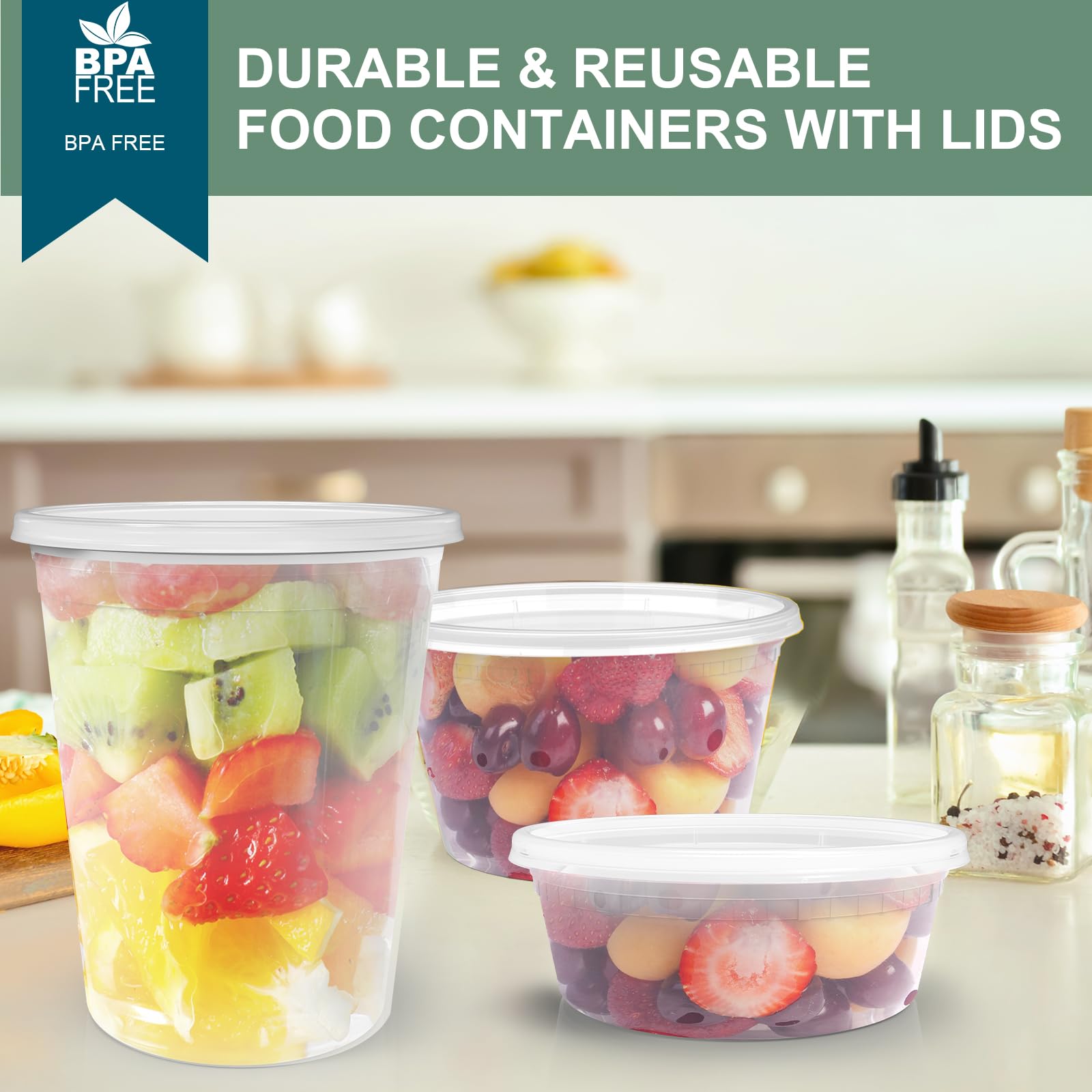 vivigu Deli Containers with Lids 48 Sets [8,16, 32 oz 16 Each ] - Food Storage Containers with Lids Freezer Safe, Soup Containers for Restaurant, BPA Free | Portion Control | Leakproof | Microwave