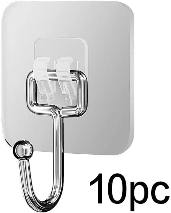 KILOW Large Adhesive Hooks for Hanging Heavy Duty Wall Hooks 22 lbs Self Adhesive Towel Hook Waterproof Transparent Hooks 10 Pack