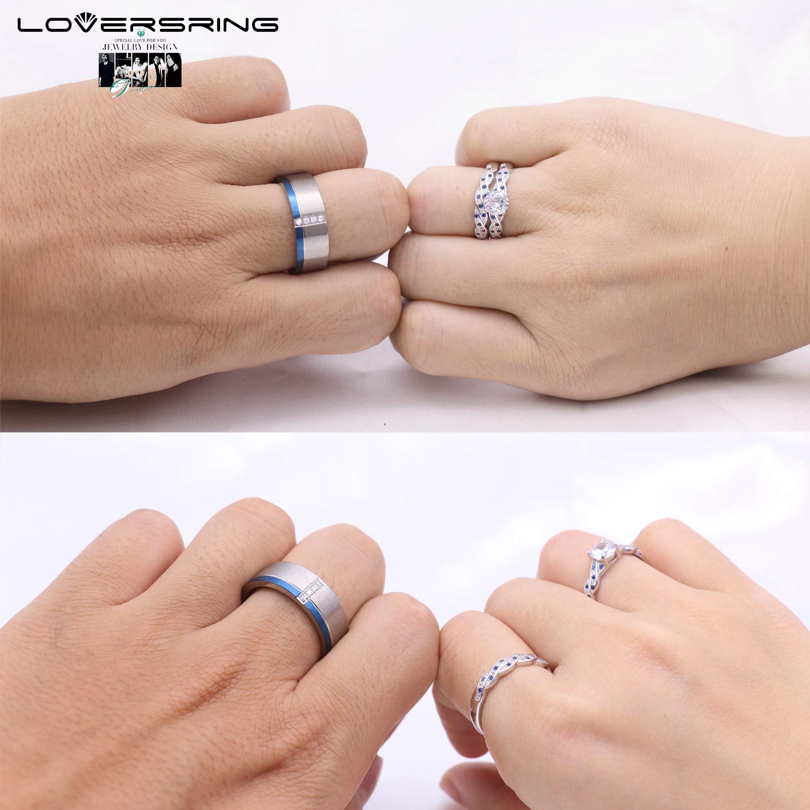 Adjustable size Wedding Ring Sets His And Hers Promise Ring Couples Bridal Sets Women 925 Sterling Silver Round Cz Man Titanium Wedding Bands