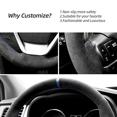 Alfanxi Hand Stitch Sewing Italy Alcantara Car Steering Wheel Cover Wrap Compatible with Toyota Highlander/Sienna 2014-2019 (Blue Thread)