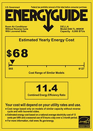 DELLA 8000 BTU 115V/60Hz Energy Saving Window Air Conditioner, Whisper Quiet AC Unit with WIFI Smart Controls, Remote, Dehumidifier, Fan, Cools Up to 350 Sq. Ft.