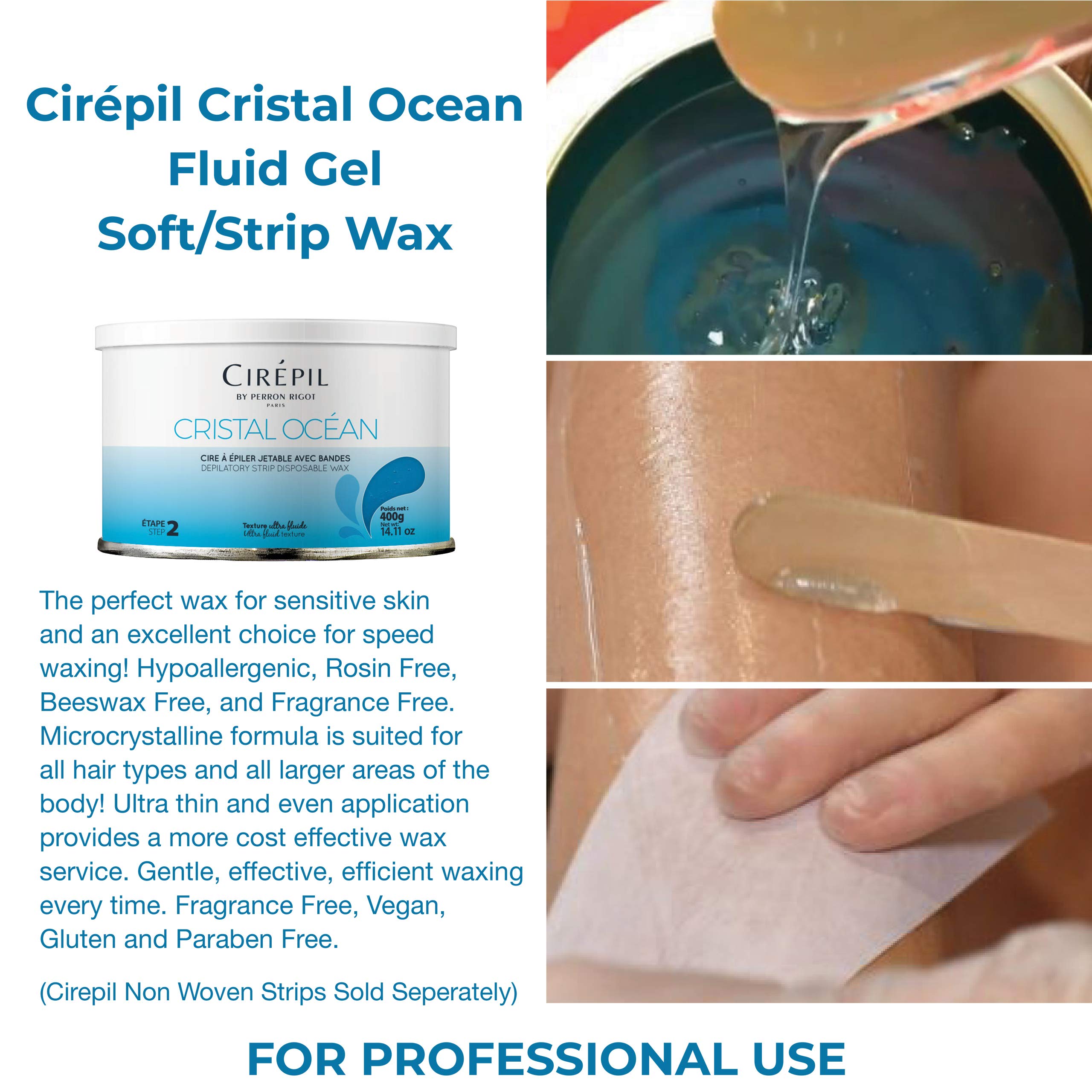 Cirepil - Cristal Ocean - 400g / 14.11 oz Wax Tin - Unscented - Ultra-Fluid Gel Texture - Perfect for Large Body Areas & Sensitive Skins - Rosin & Beeswax Free - Strips Needed