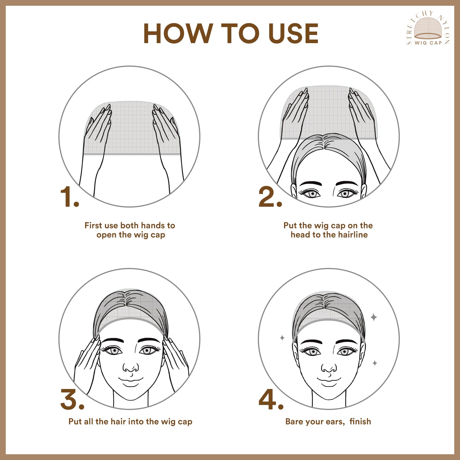Teenitor Wig Caps, 20 Pack Stretchy Nylon Skin Tone Wig Application Caps for Women and Men - Brown