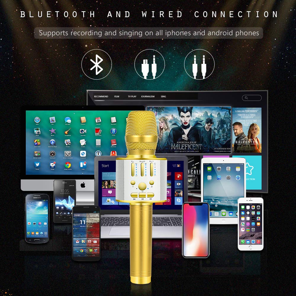 BONAOK Upgraded Bluetooth Wireless Microphone, Portable Rechargeable Karaoke Mic with Stereo Sound Party Home Birthday for all iPhone/Android/PC