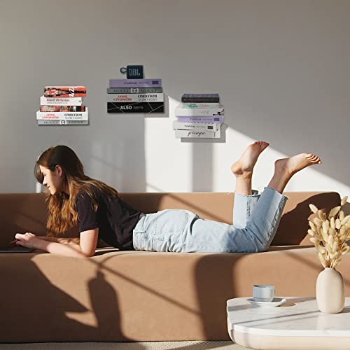 Invisible Floating Bookshelves Wall Mounted, Heavy-Duty Bookshelf Small Metal Shelves Storage Book Organizers, Floating Book Shelf Wall Ledge Shelves for Home Office Classroom Library (White, 8 Pack)