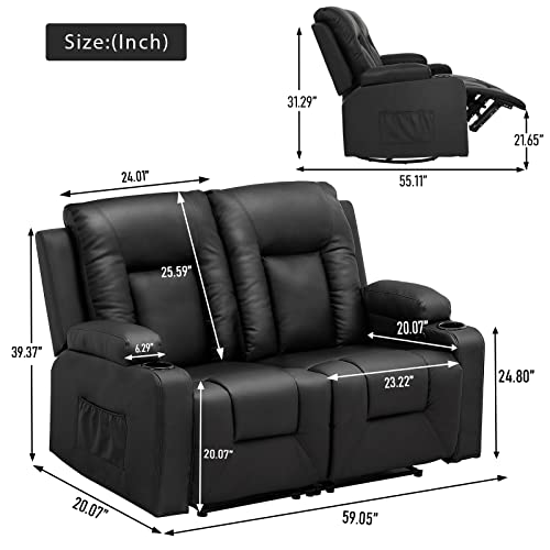 COMHOMA Recline Chair Set,Furniture 3PC Bonded Leather Recliner Set Living Room Set, Sofa with massger(Black, 3+2+1)