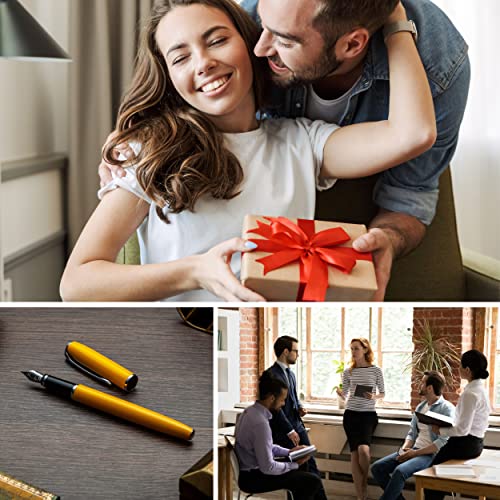 ZenZoi Yellow Fountain Pen Fine Nib - Luxury Pen For Women Men W/Schmidt Quality Tip. Refillable Smooth Writing Pen For Journaling, Drawing. Stylish High End Gift Box W/Ink Converter & Ink Cartridge