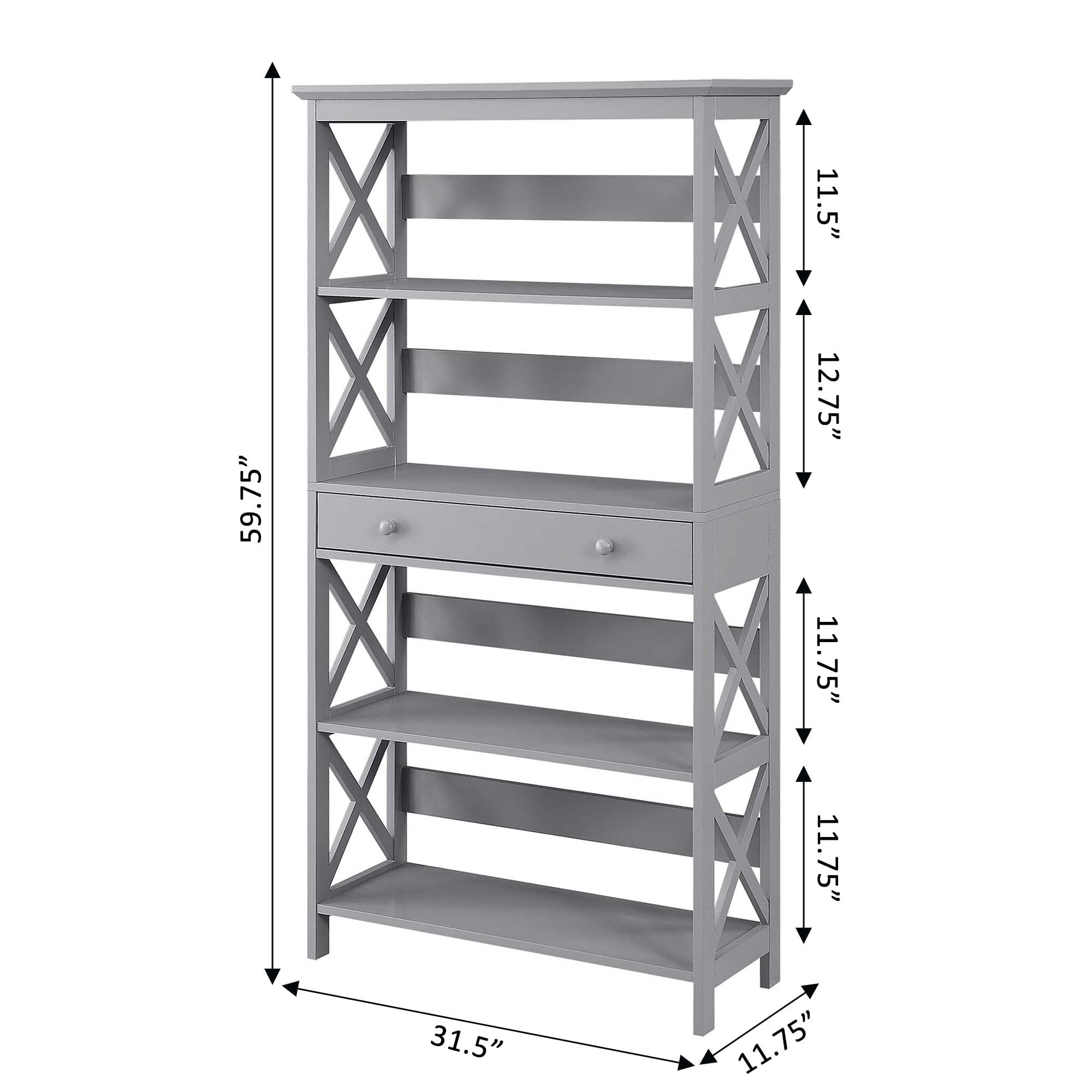 Convenience Concepts Oxford 5 Tier Bookcase with Drawer, Gray