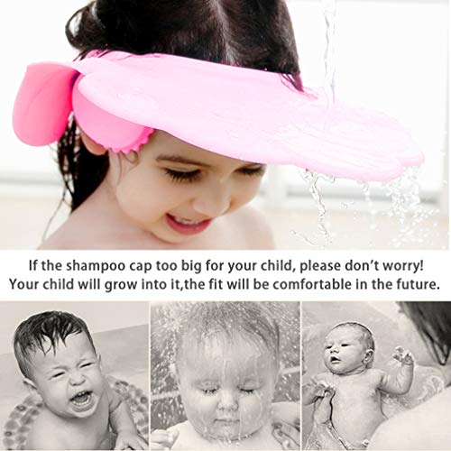 Maveek Baby Bathroom Safety Visor Caps Child Shower Cap,Adjustable Sticker, Comfortable, Soft, Safe, Waterproof & Elastic Ring Hat – for Showers, Bathing, Hair Cut, Pool, Beach, Toddlers (Pink)