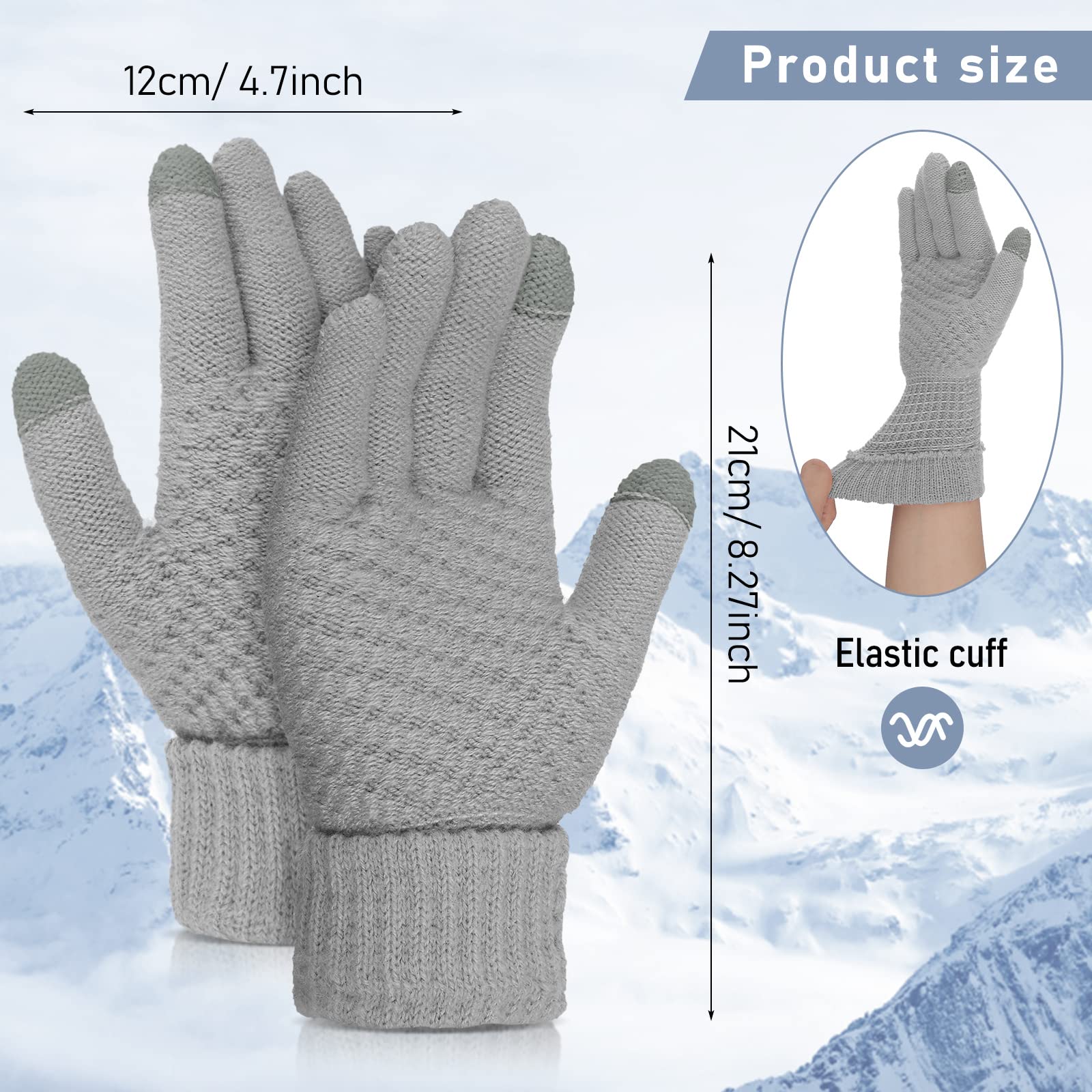 Abeillo Women's Winter Warm Touchscreen Gloves, Thermal Knit Soft Fleece Lined Glove Winter Texting Gloves Elastic Cuff Glove