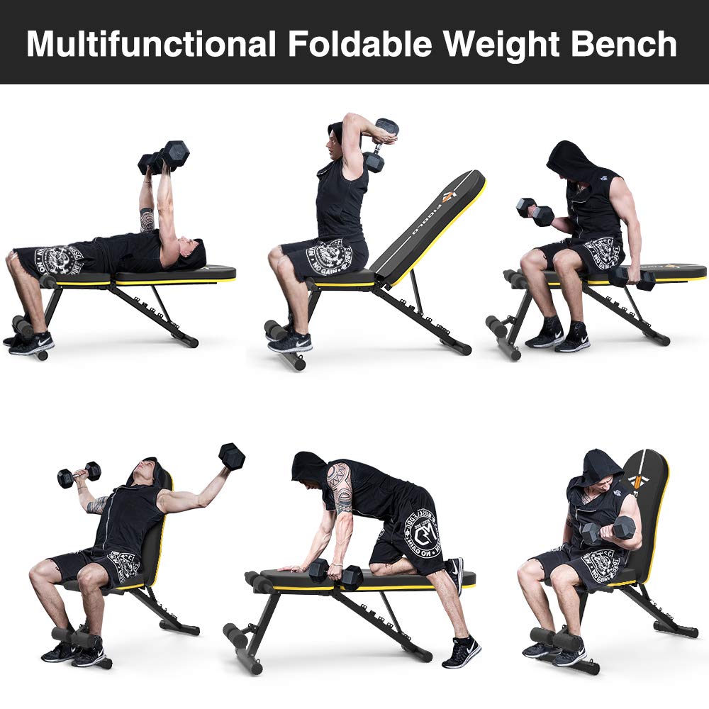 Adjustable Weight Bench for Full Body, Workout Bench with 7 Positions and Wider Backrest/Seat Home Gym Bench , Strength Training Press Bench with Fast Folding [2021 New Version]