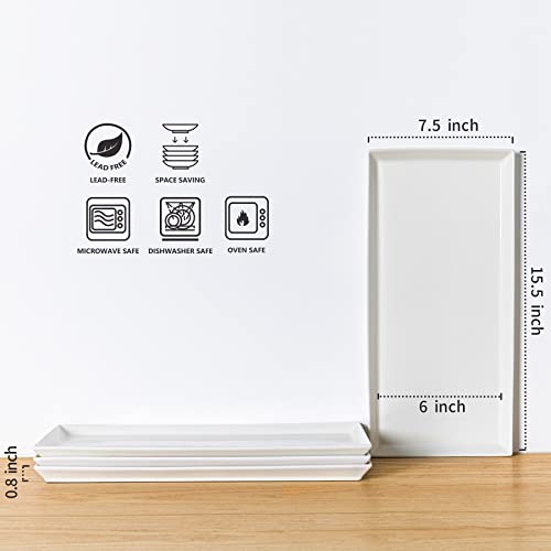 Sweese 703.101 White Serving Platters, Porcelain Serving Trays for Parties, Rectangular Plates - 15.5 Inch, Set of 4