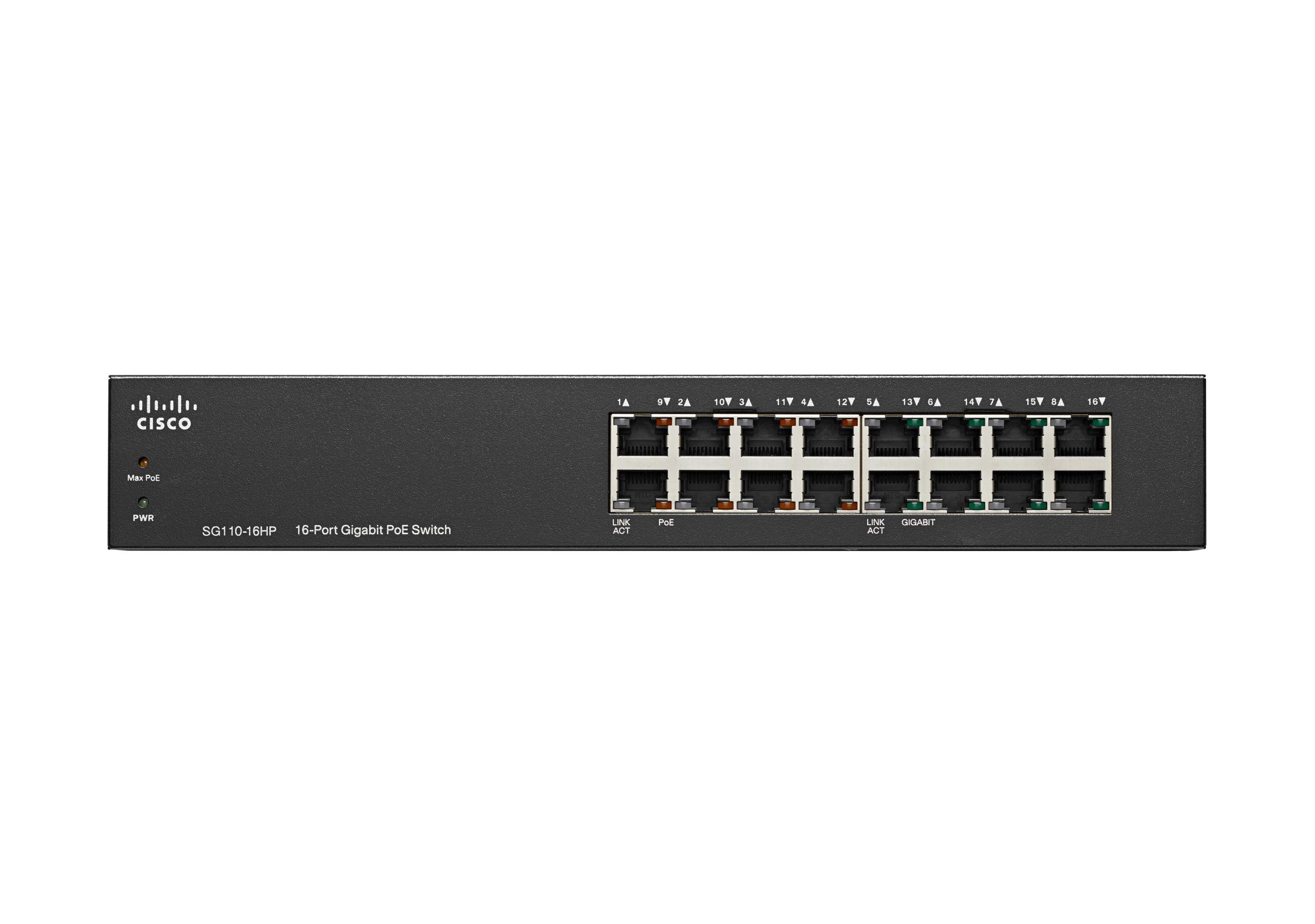 Cisco SG110-24 Desktop Switch with 24 Gigabit Ethernet (GbE) Ports plus 2 Combo mini-GBIC SFP , Limited Lifetime Protection (SG11016HPNA)