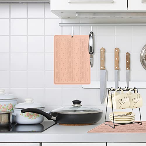 GeeRic Dish Drying Mats, Heat-resistant Silicone Mat for Kitchen Counter, Non-Slip Dish Dry Mat Dishwasher Safe Large, Pink