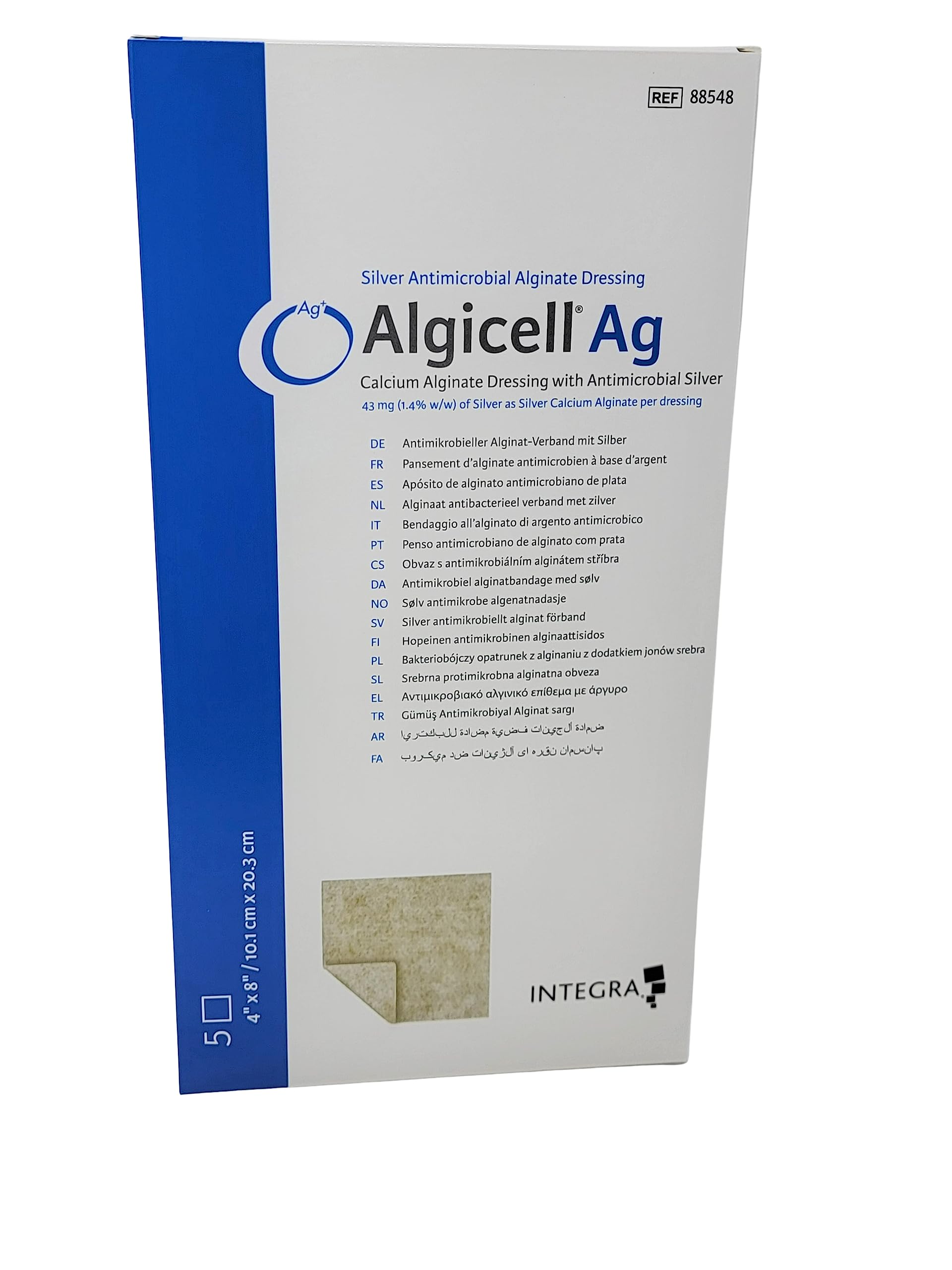 Algicell Ag 4" x 8" Silver Alginate Dressing, Box of 5 # 88548