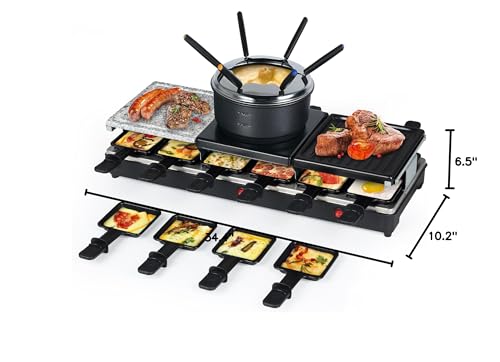 Saenchue Raclette Table Grill - Indoor Electric Grill Griddle - Nonstick Extra Large Reversible 4-In-1 Outdoor Dishwasher Safe with Cheese 12 Paddles 12 Spatulas for 12 Person, FD-12