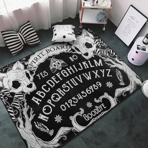 Area Rug Ultra Soft Rug Stylish Mats Carpets Multipurpose Carpets for Living Room, Bedroom, Extra Large Area Carpet Cat Skull Head Witch Magic Board Black Gothic