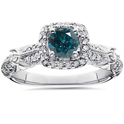 ABHI 1.50 Ct Round Blue Diamond Cushion Shape Halo Wedding Engagement Ring 14K White Gold Over