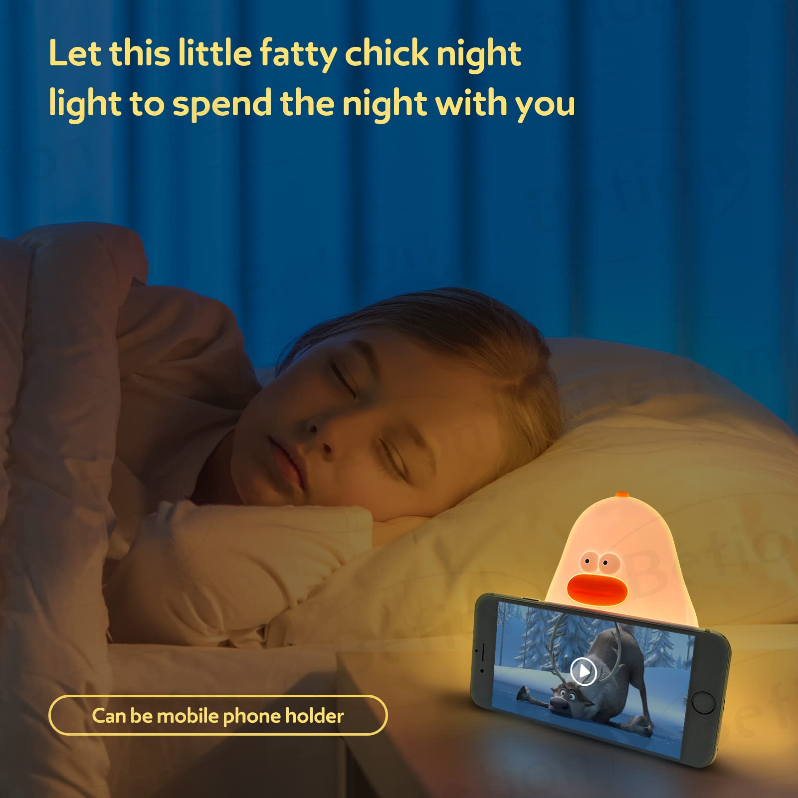 Befion Cute Night Light for Kids,TyiTyi Little Fat Chick LED Night Light with 2 Modes of Brightness&Touch Controls,Silicone Nursery Lamp with Tab-C Cable for New Parents,Kids Gifts,Room Decor