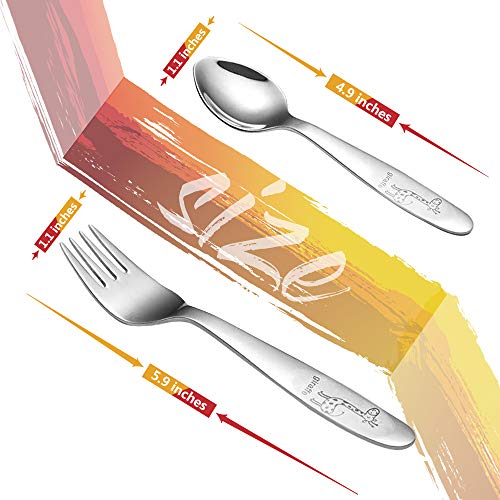 FUNNUO 4 Pack Toddler Utensils, 18/8 Stainless Steel Toddler Forks and Spoons, Safe Kid Silverware Set for Self Feeding, Children Flatware Sets with Mirror Polished,Dishwasher Safe