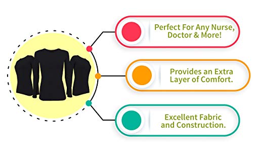 BaHoki Essentials Long Sleeve Undershirts for Scrubs - Great Stretch and Layering Piece - Multipurpose and Durable -Use with Scrubs and Lab Coats - for Nurses, Doctors, Women, and Men Black