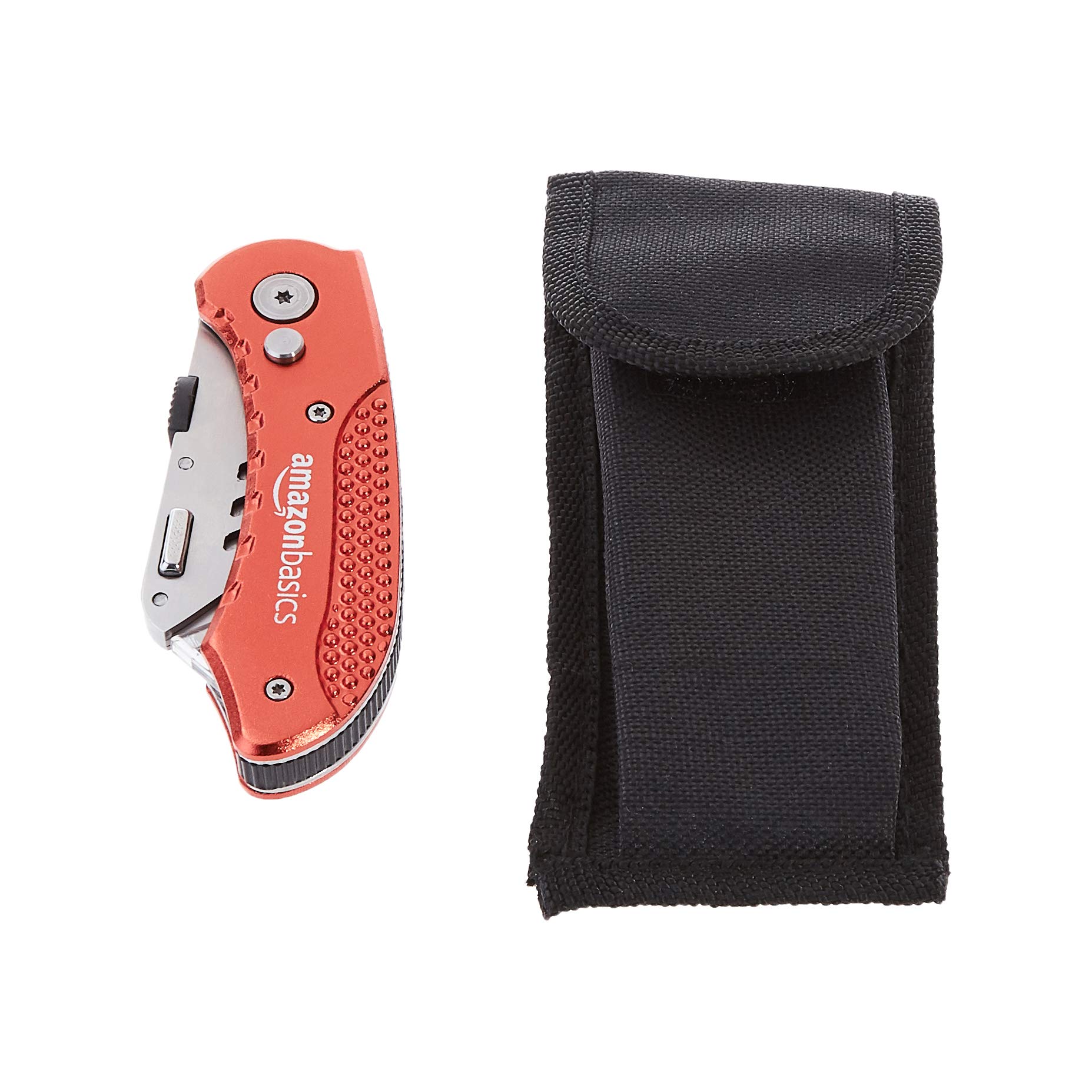 Amazon Basics Folding Utility Knife, Lightweight Aluminum Body, Red